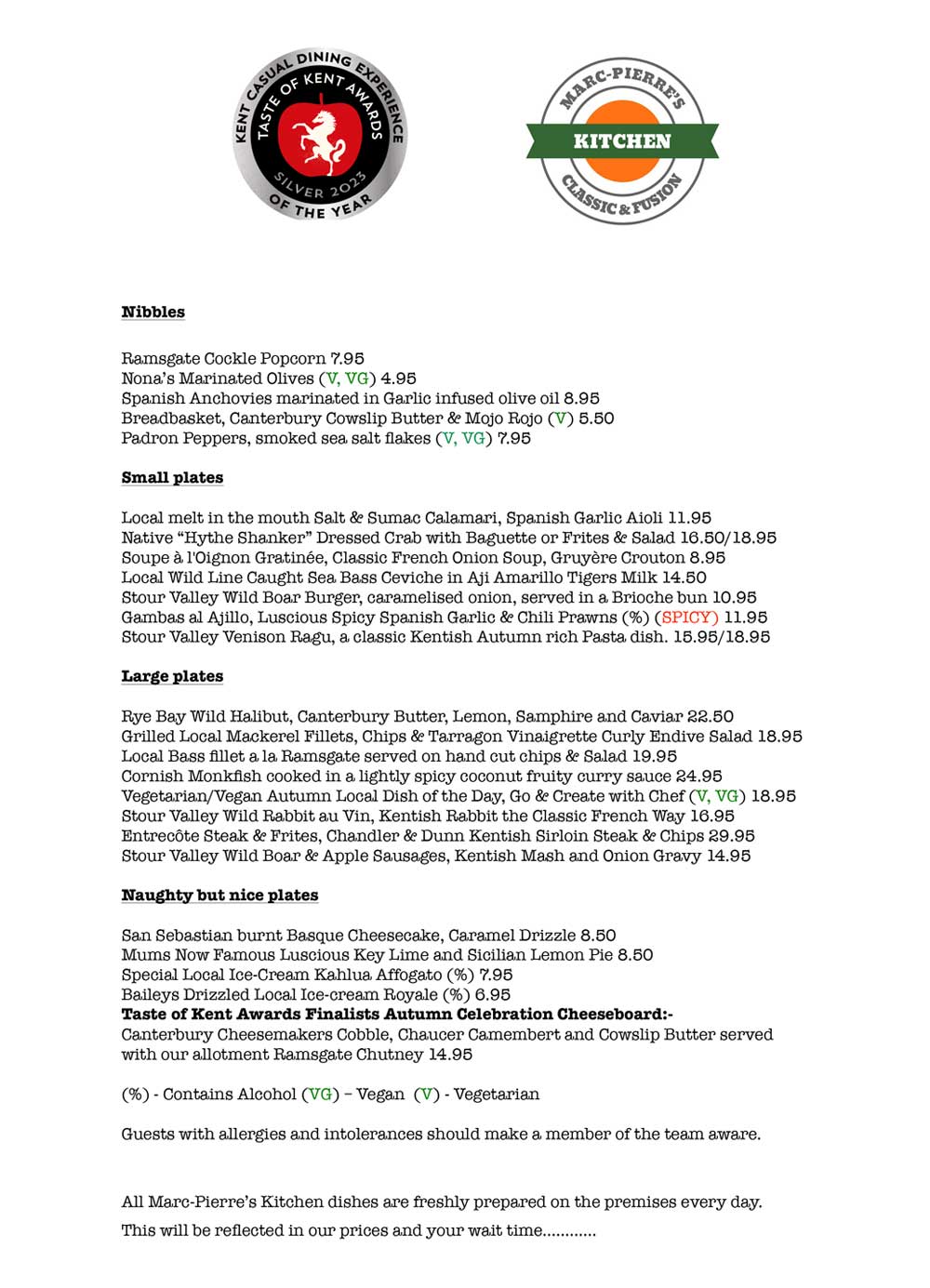 Menus - Marc Pierre's Kitchen