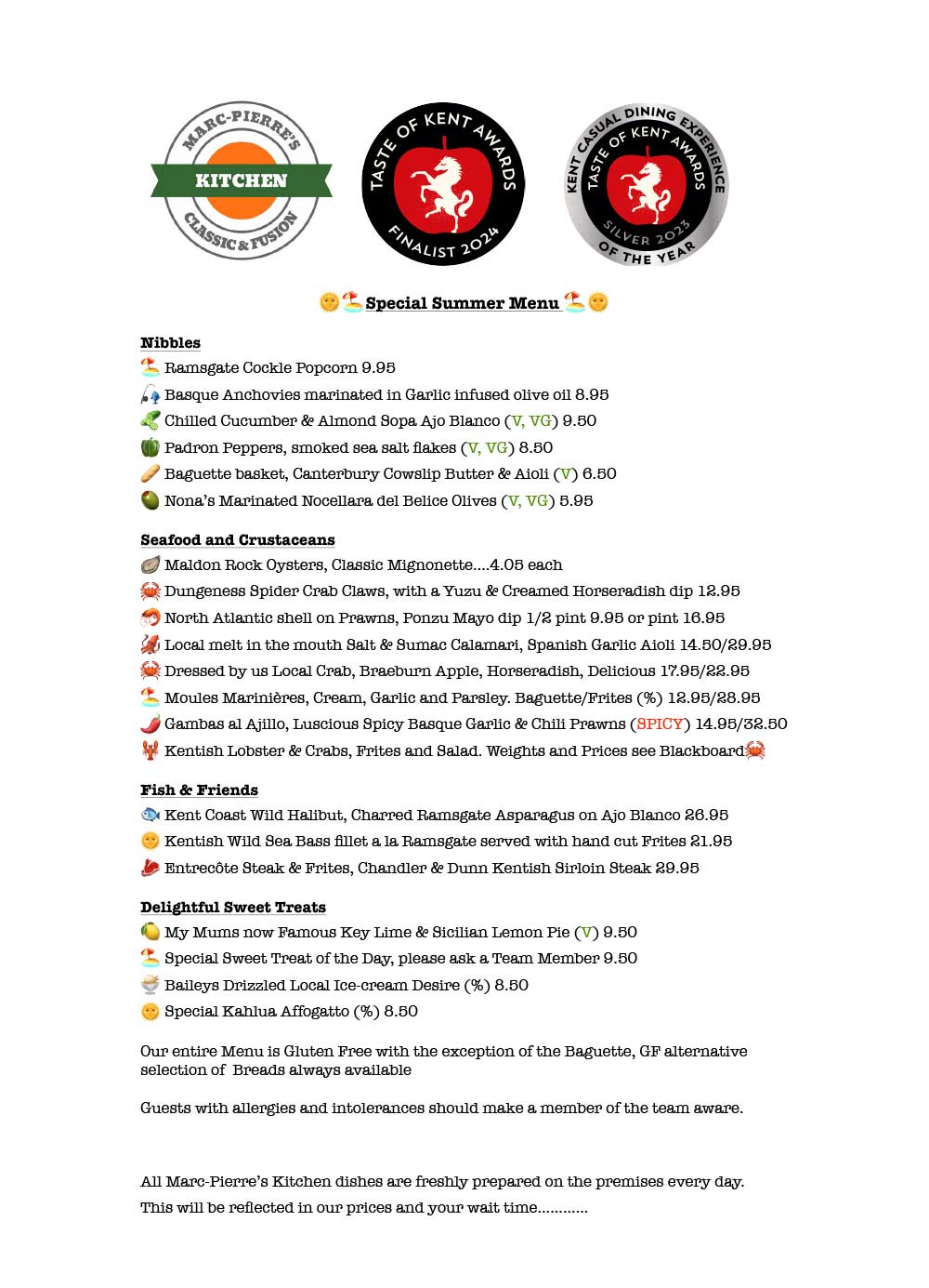 Menus - Marc Pierre's Kitchen