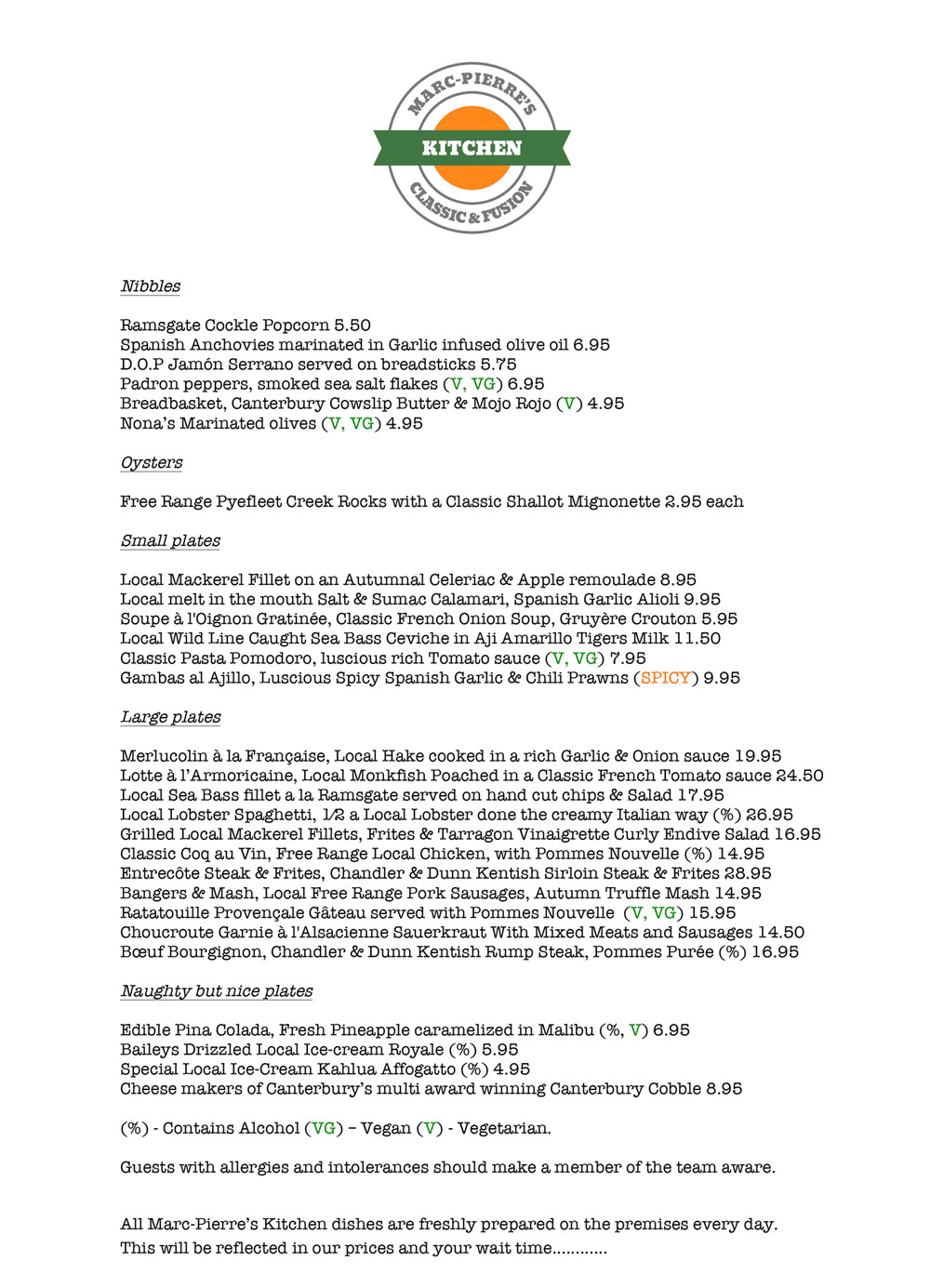 Menus - Marc Pierre's Kitchen